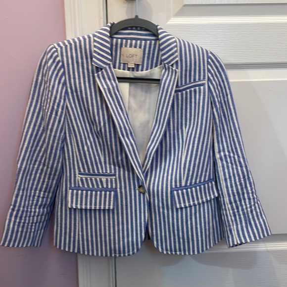 LOFT | Jackets & Coats | Loft Blue And White Stripped Blazer | Poshmark